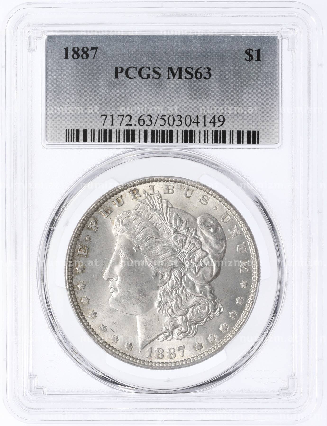 Монета 1 доллар 1887 года США — в слабе PCGS (MS63) (Артикул M2-75845) купить по цене 13 500 руб ...